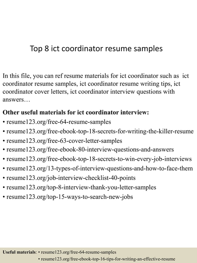Top 8 Ict Coordinator Resume Samples Pdf
