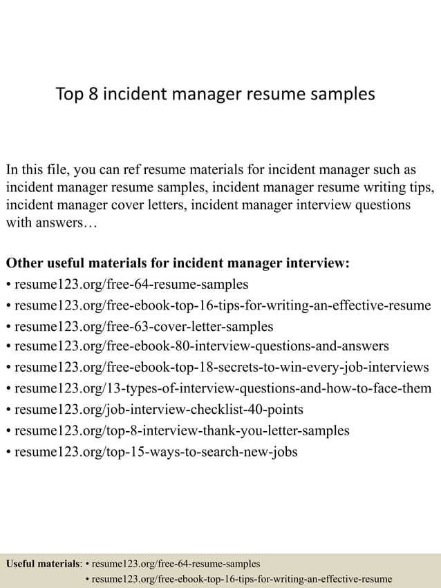 Top 8 incident manager resume samples | PPTX