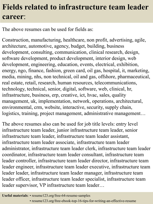 Top 8 infrastructure team leader resume samples | PPTX | Resume Writing ...