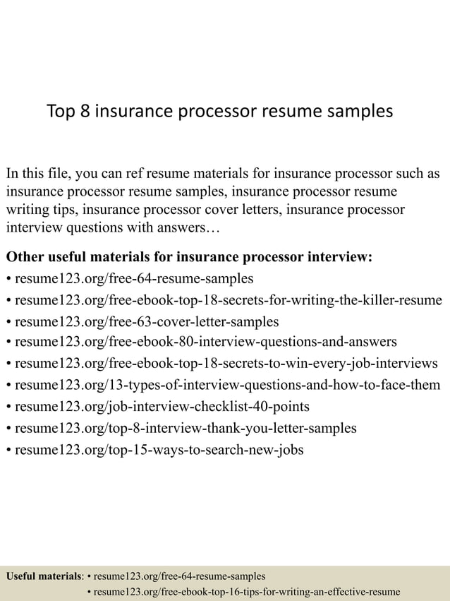 Top 8 insurance processor resume samples | PDF