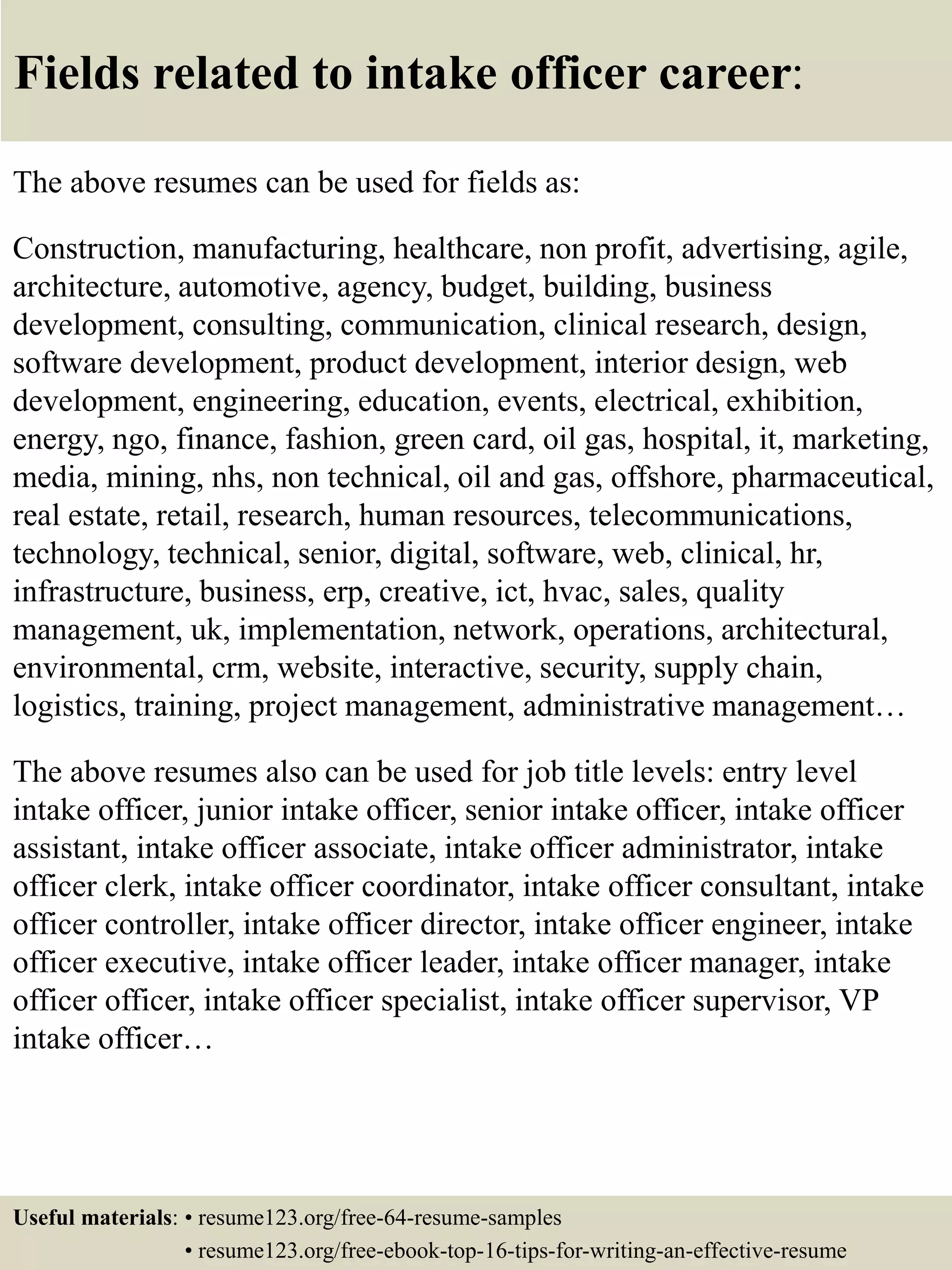 Top 8 intake officer resume samples | PPTX