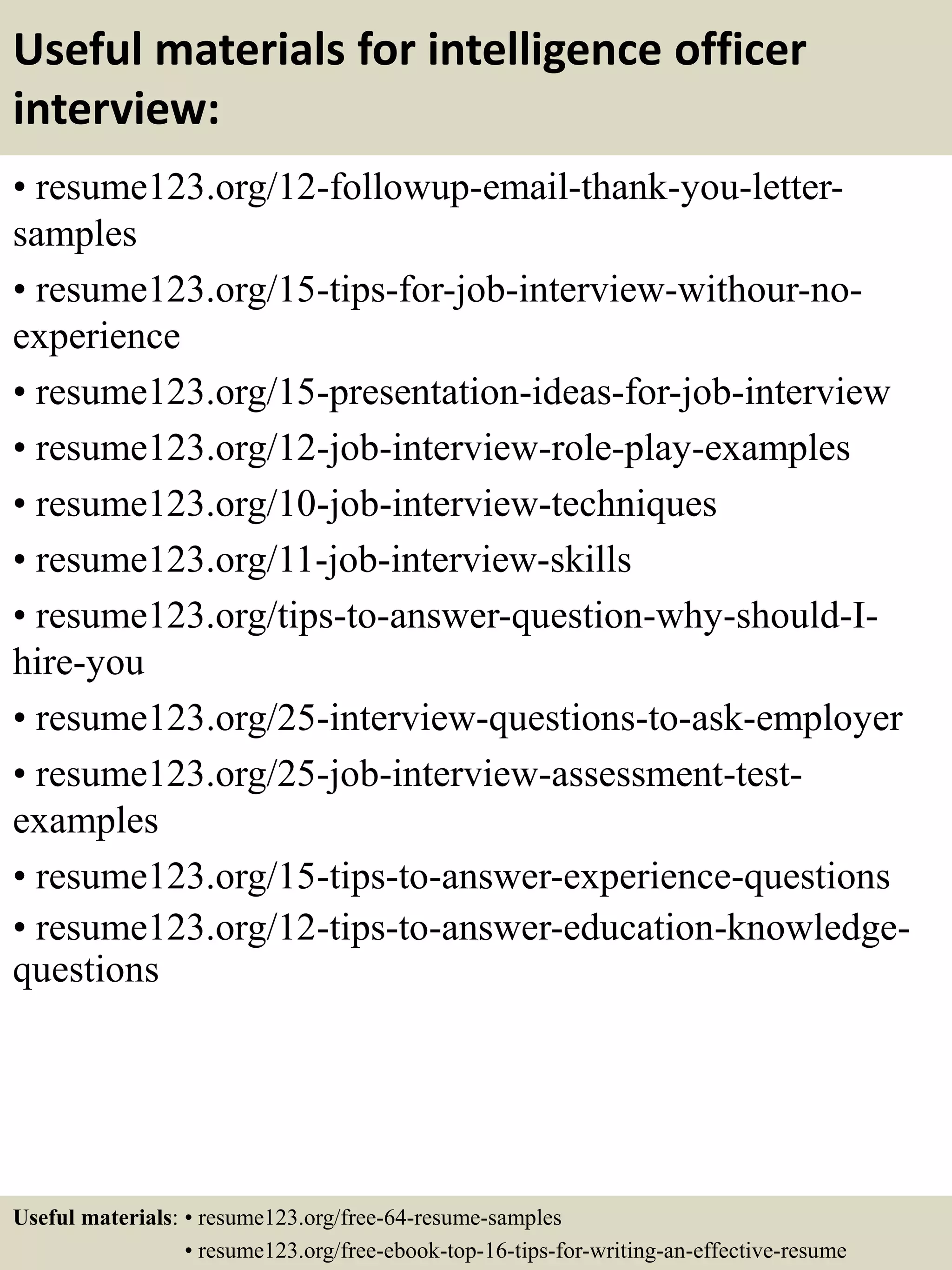 Top 8 intelligence officer resume samples | PPTX