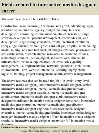 Top 8 interactive media designer resume samples | PPTX | Resume Writing ...