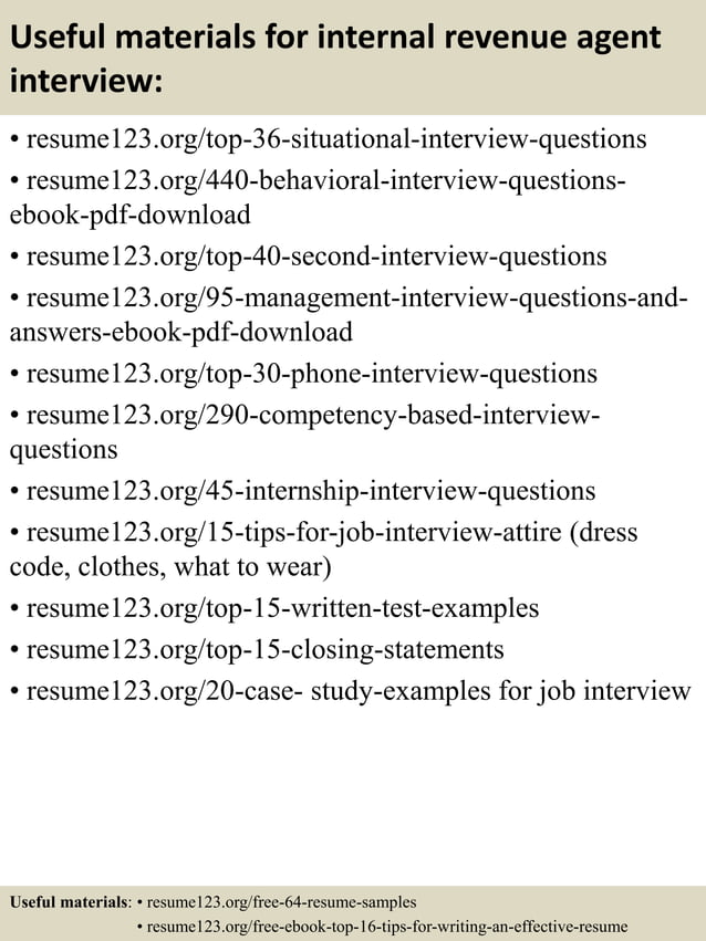 Top 8 internal revenue agent resume samples | PDF