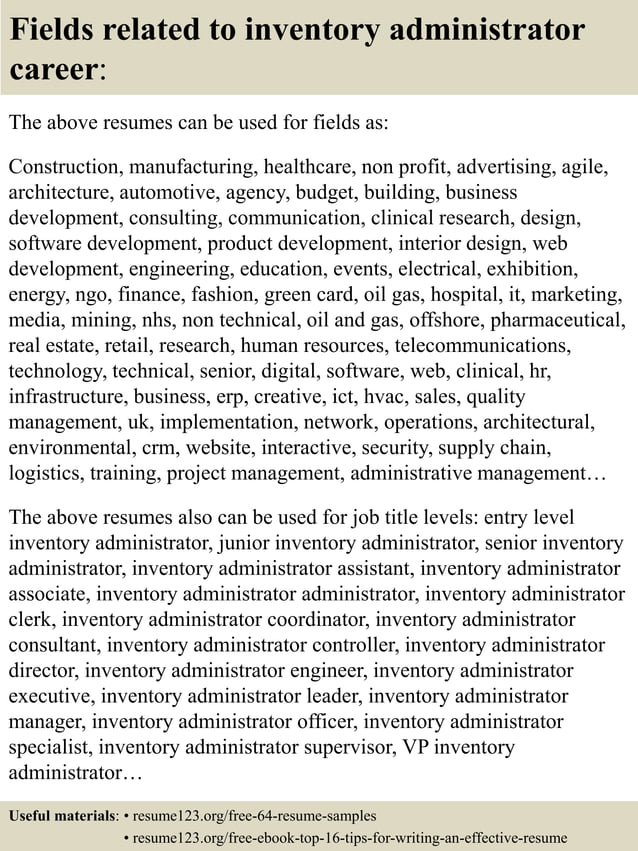 Top 8 inventory administrator resume samples | PDF