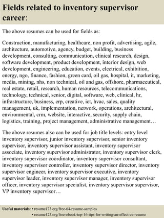 Top 8 inventory supervisor resume samples | PDF