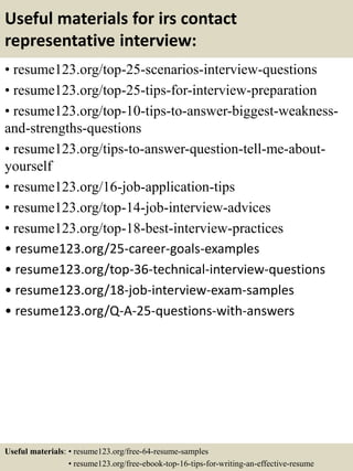 Top 8 irs contact representative resume samples | PPTX