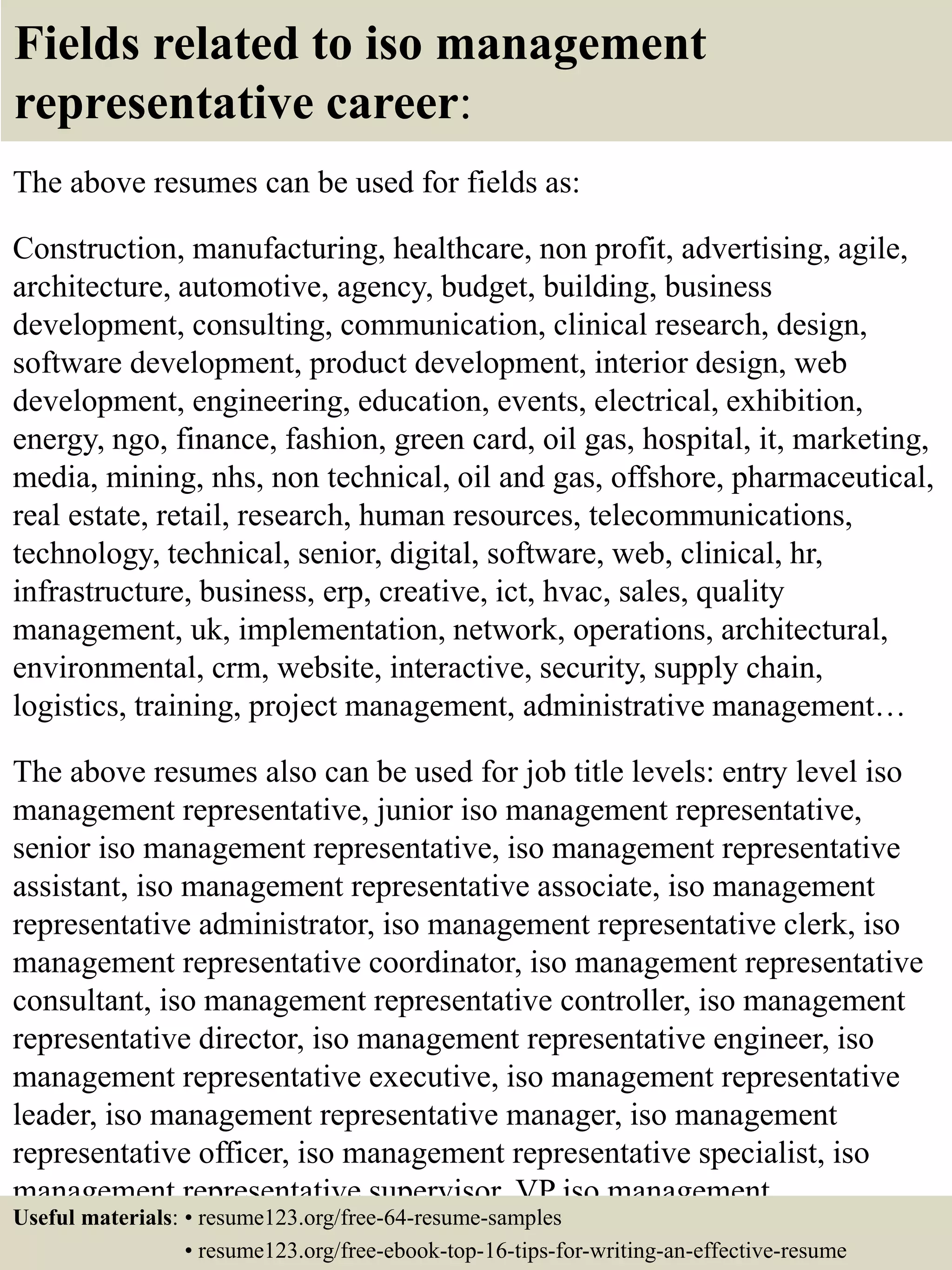 Top 8 iso management representative resume samples | PPTX