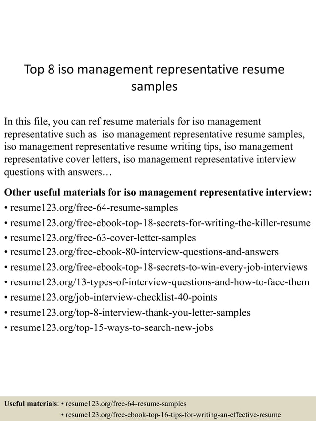 Top 8 iso management representative resume samples | PPTX