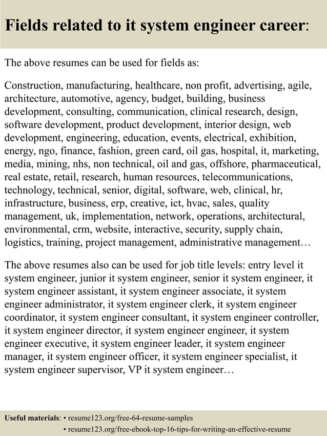 Top 8 it system engineer resume samples | PDF
