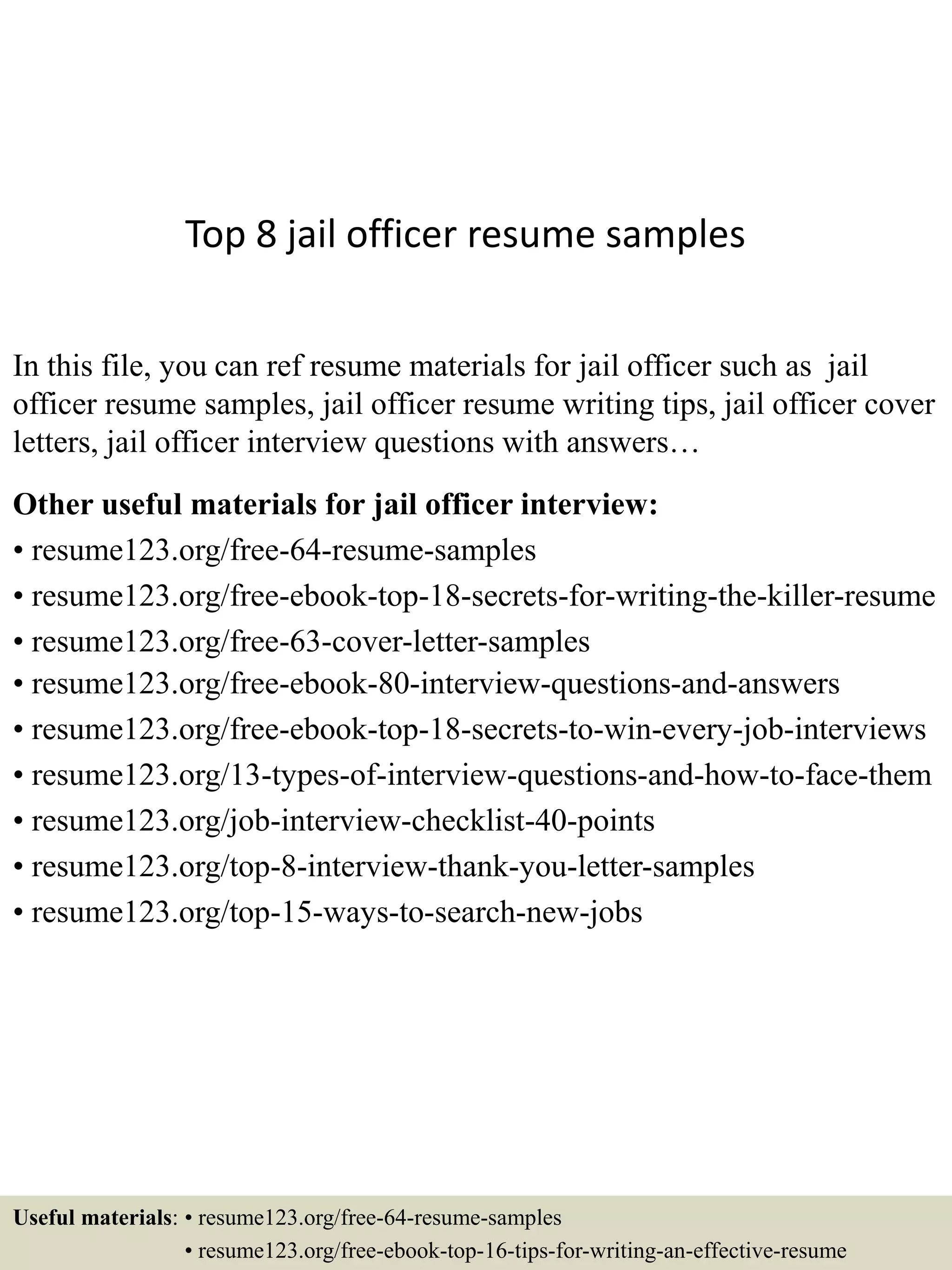 Top 8 jail officer resume samples | PPTX