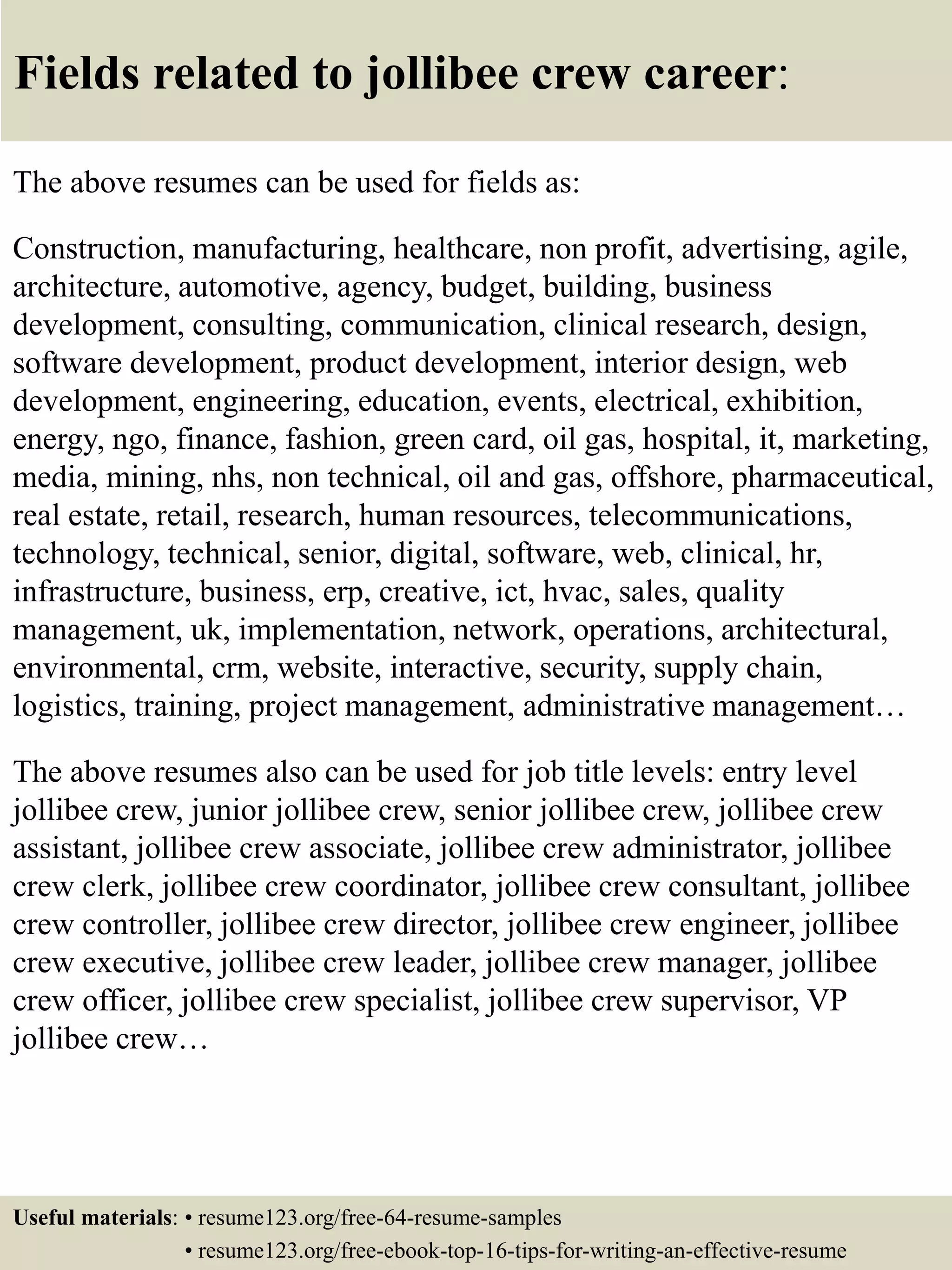 Top 8 jollibee crew resume samples | PPTX