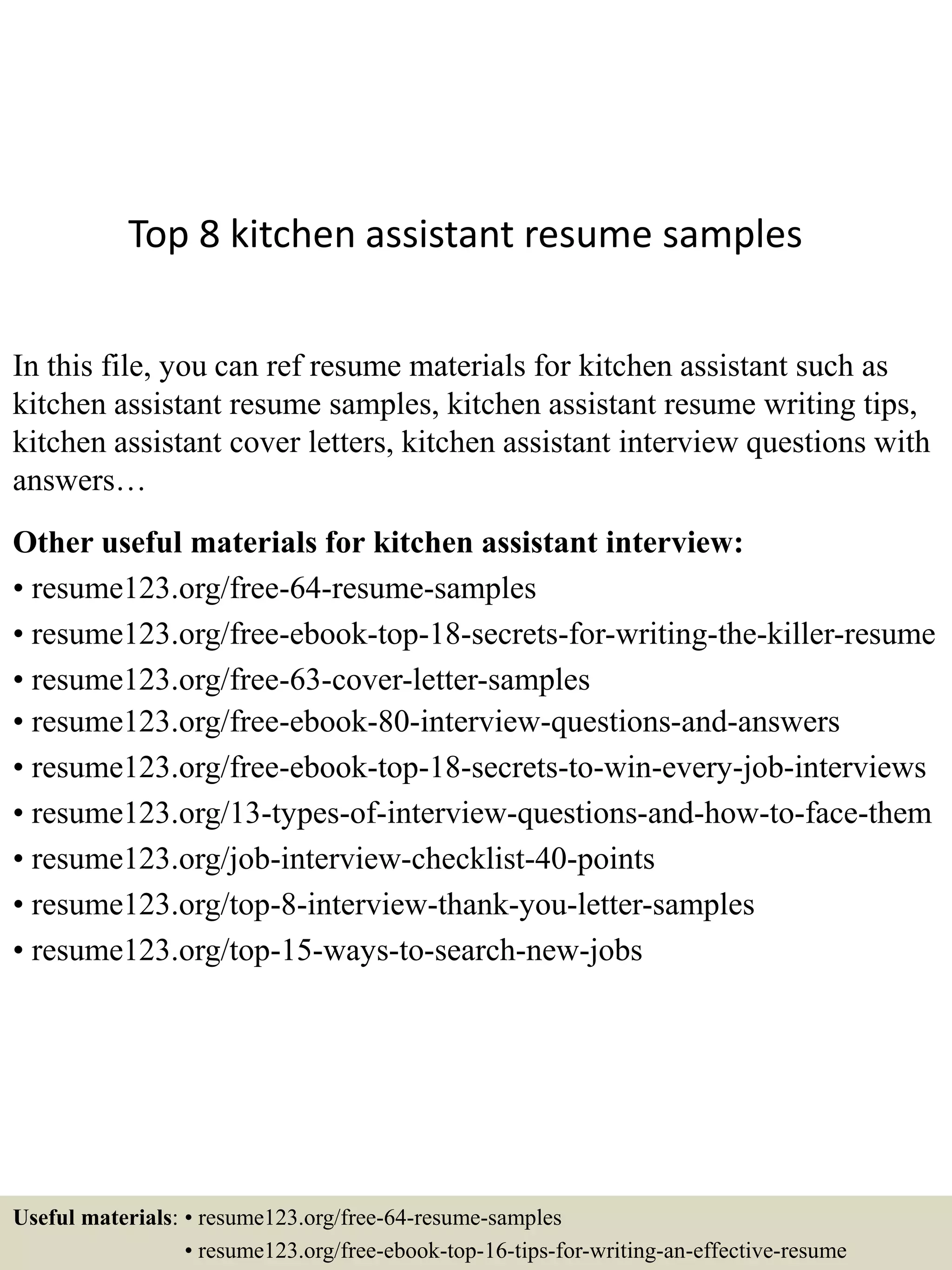 Top 8 kitchen assistant resume samples | PDF
