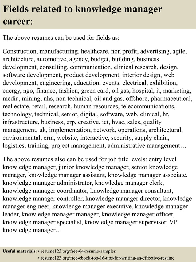 Top 8 knowledge manager resume samples | PDF