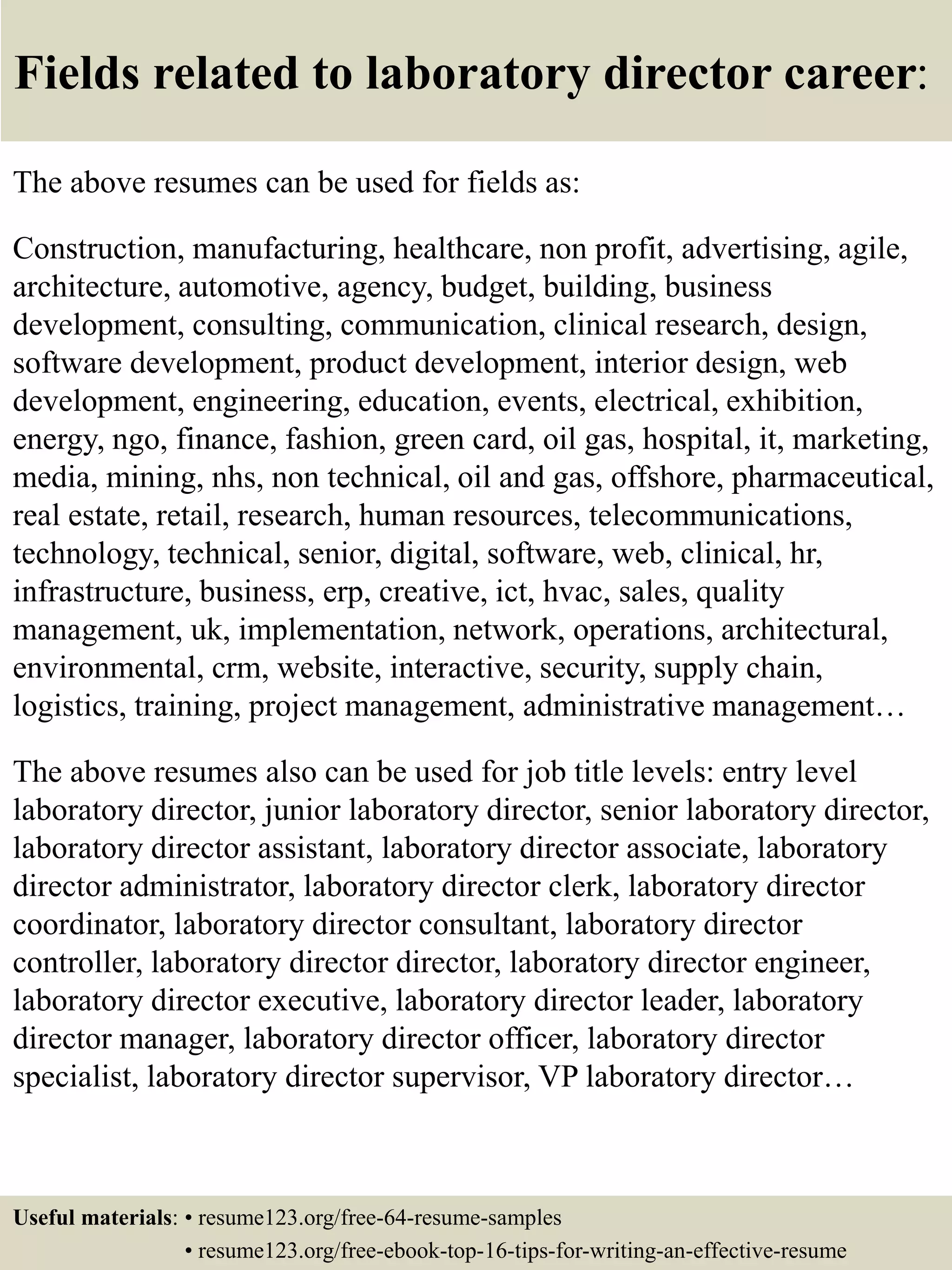 Top 8 laboratory director resume samples | PPTX