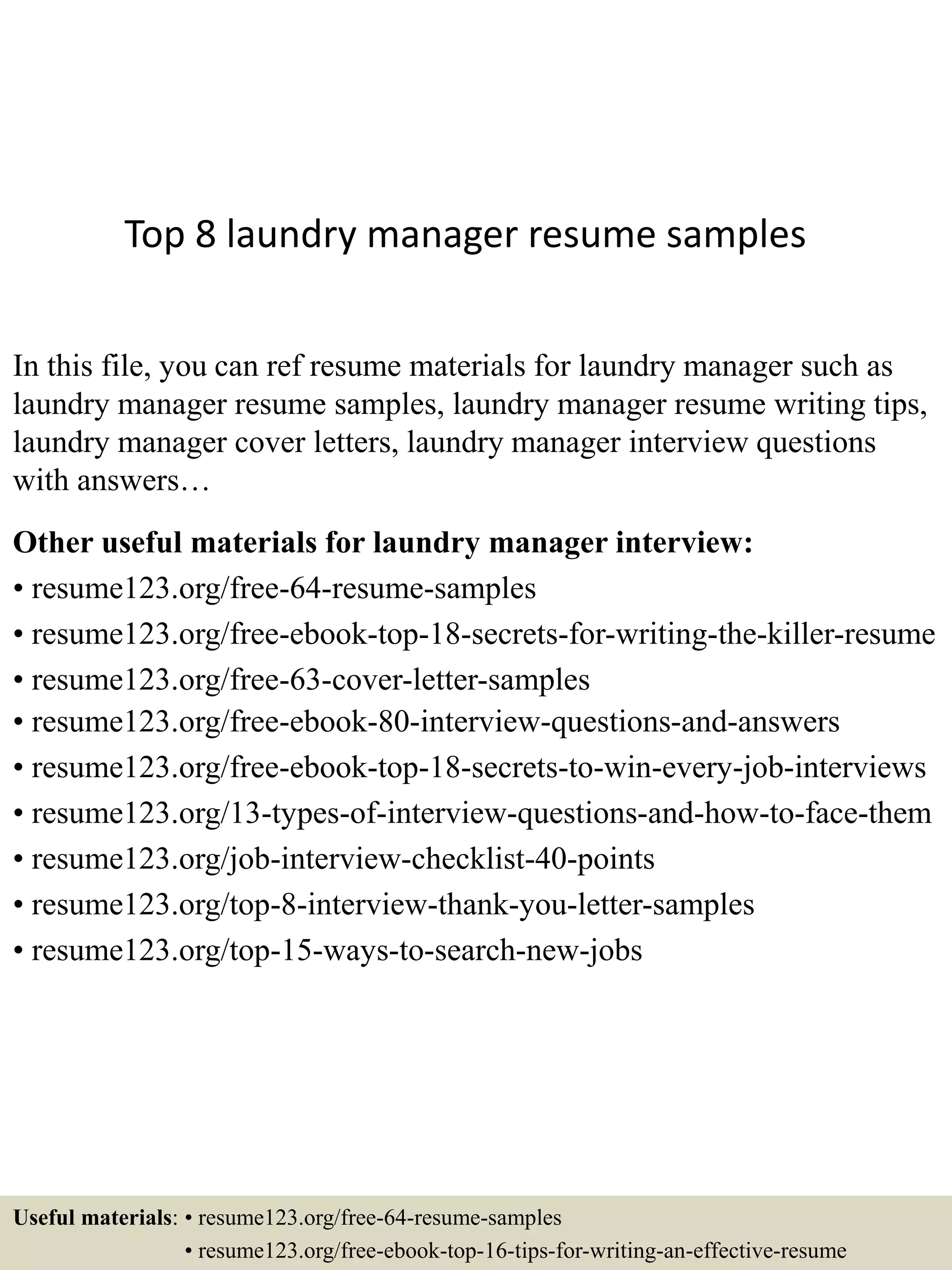 Top 8 laundry manager resume samples | PPTX