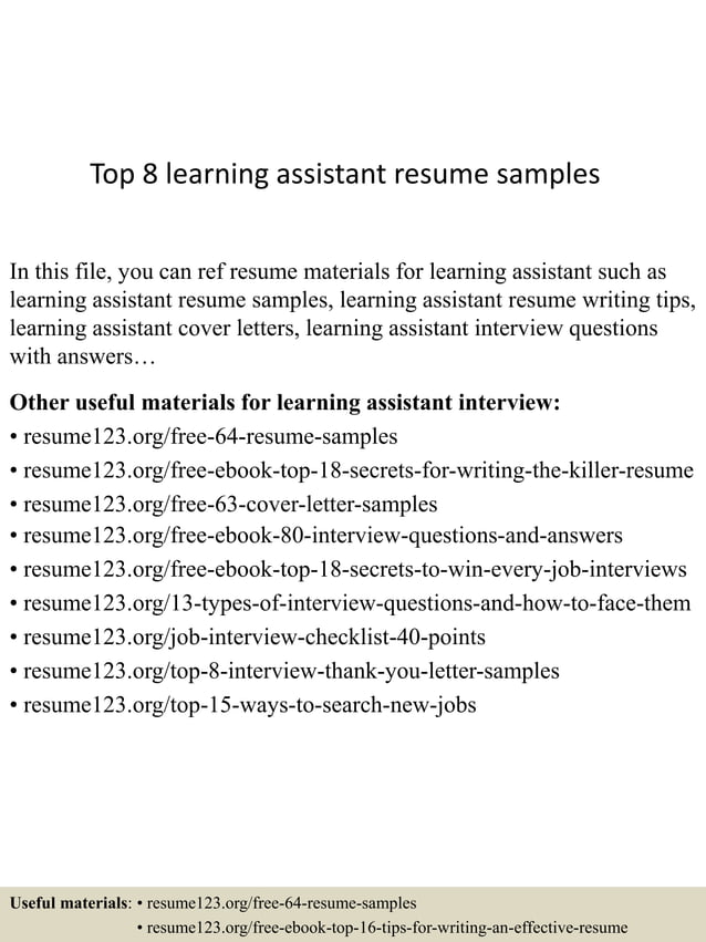 Top 8 learning assistant resume samples | PDF