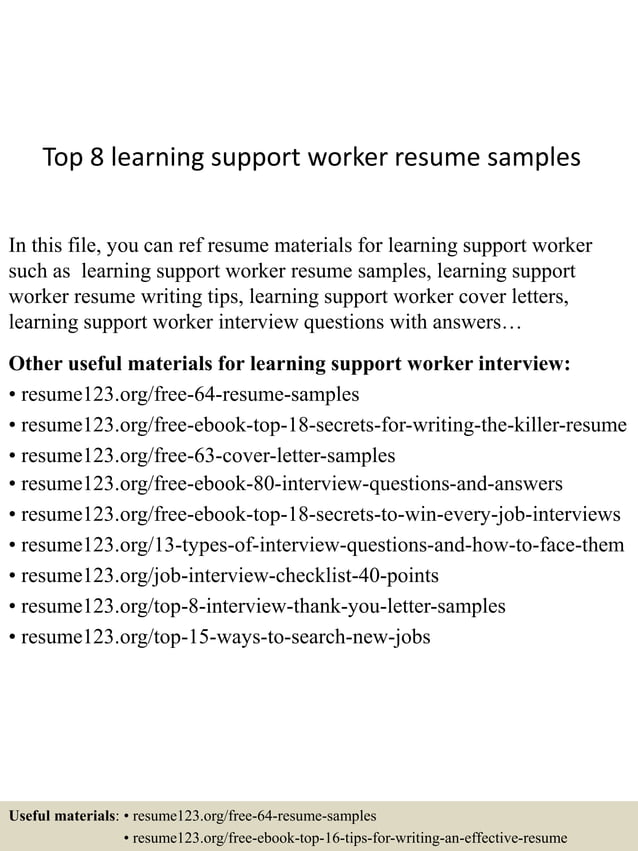 Top 8 learning support worker resume samples | PDF