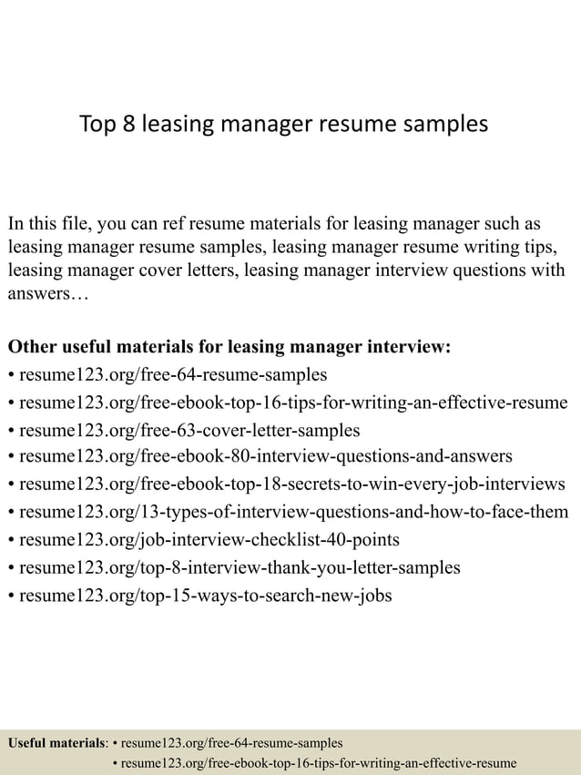 Top 8 leasing manager resume samples | PDF