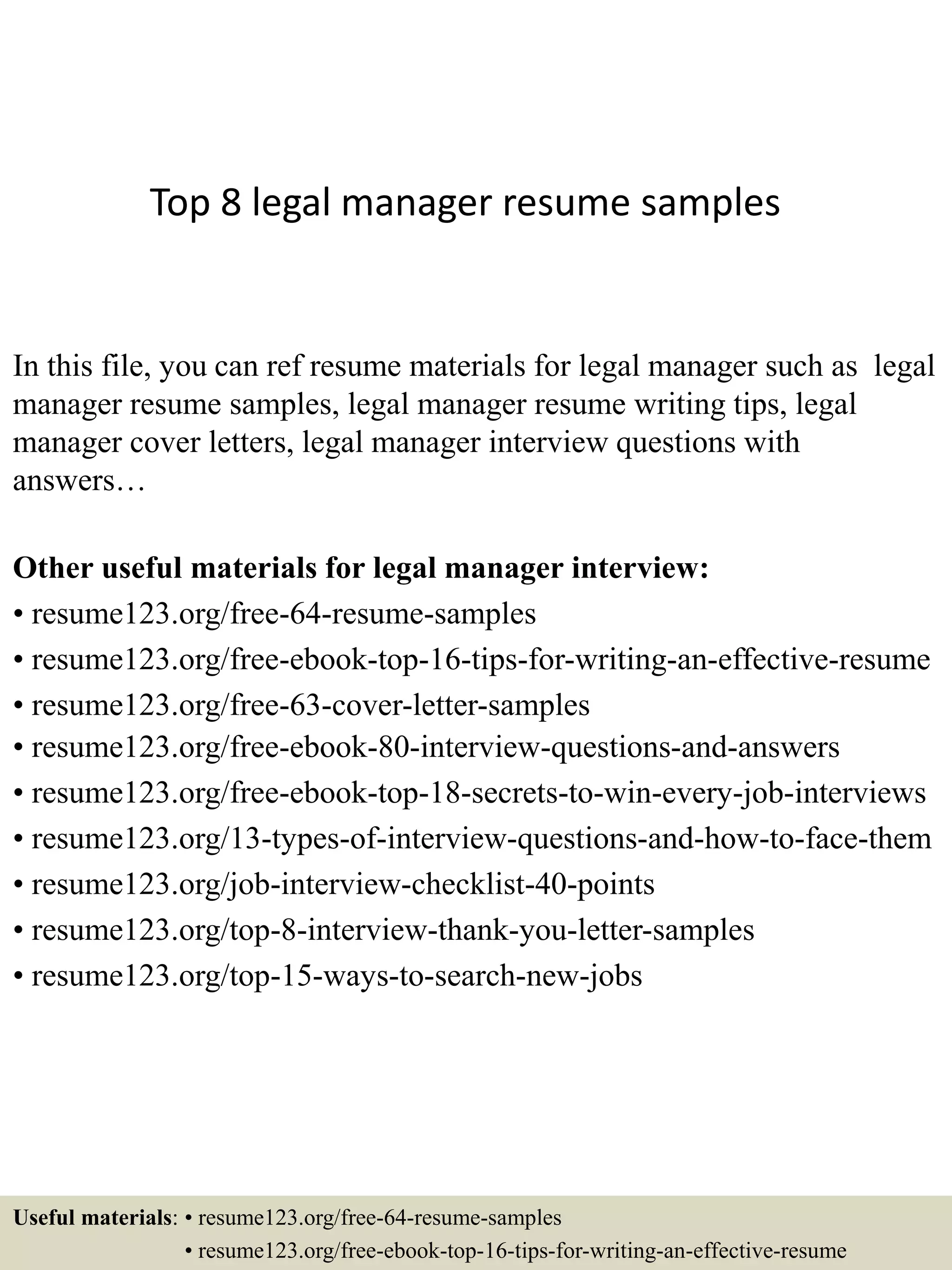 Top 8 legal manager resume samples | PPTX
