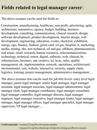 Top 8 legal manager resume samples | PPTX