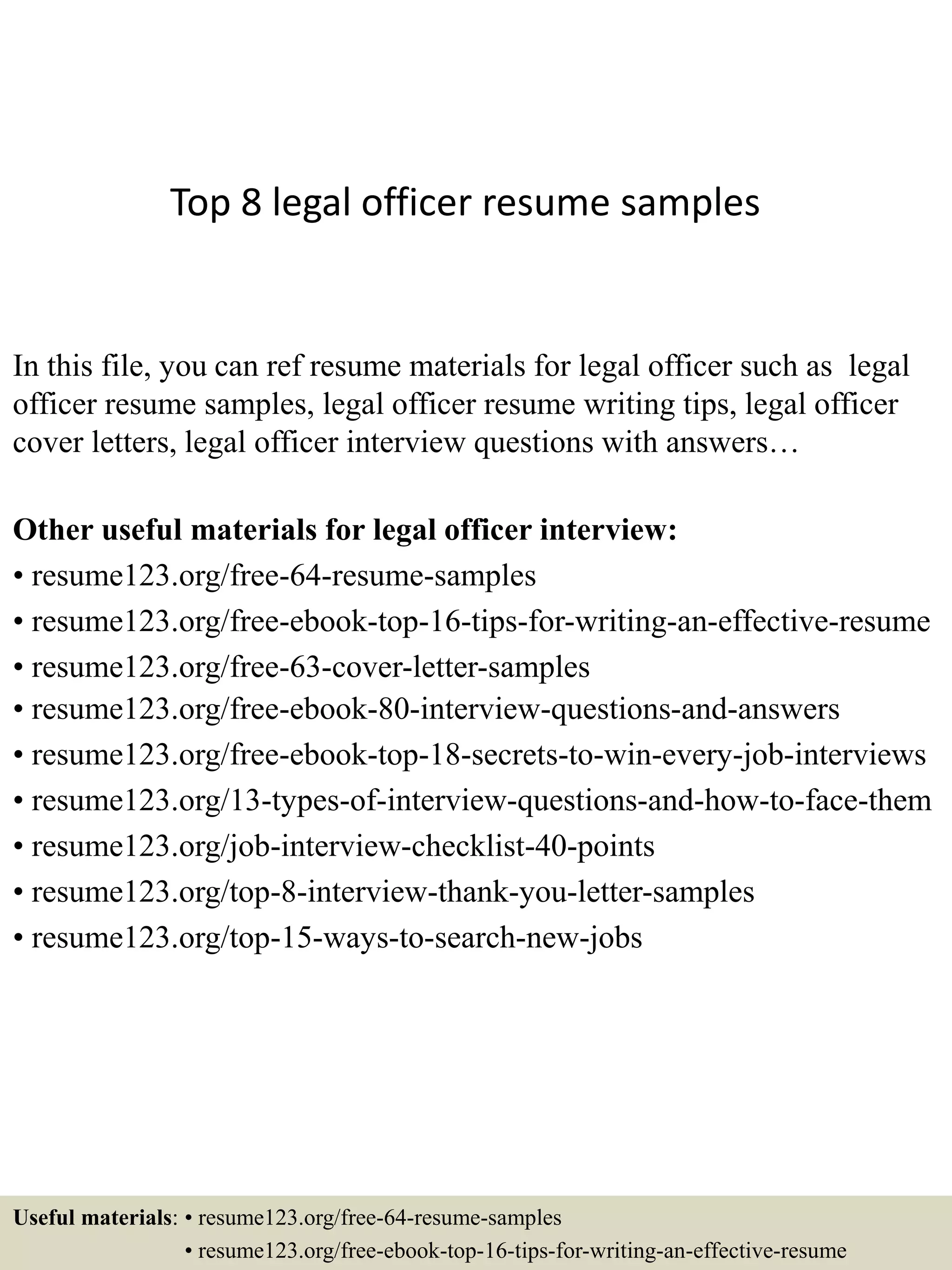 Top 8 legal officer resume samples | PPTX
