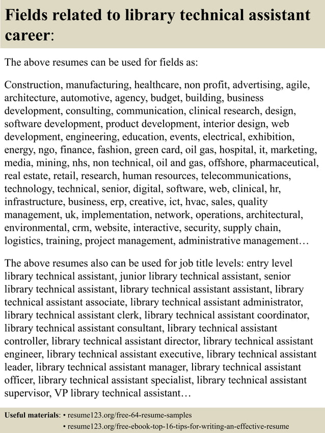 Top 8 library technical assistant resume samples | PDF