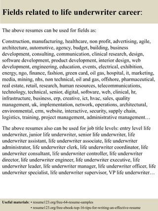 Top 8 life underwriter resume samples | PDF