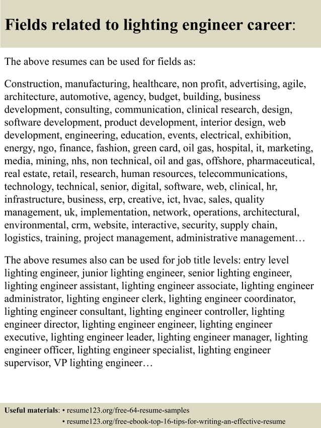 Top 8 lighting engineer resume samples | PDF