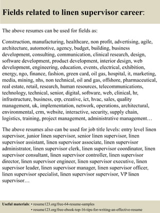Top 8 linen supervisor resume samples | PPTX