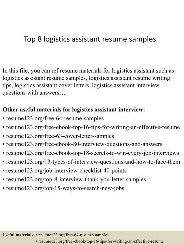 Top 8 logistics assistant resume samples | PPTX