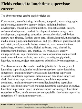 Top 8 lunchtime supervisor resume samples | PPTX
