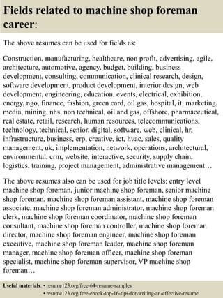 Top 8 machine shop foreman resume samples | PDF