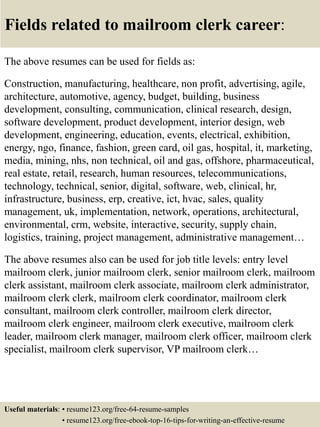Top 8 mailroom clerk resume samples | PPTX