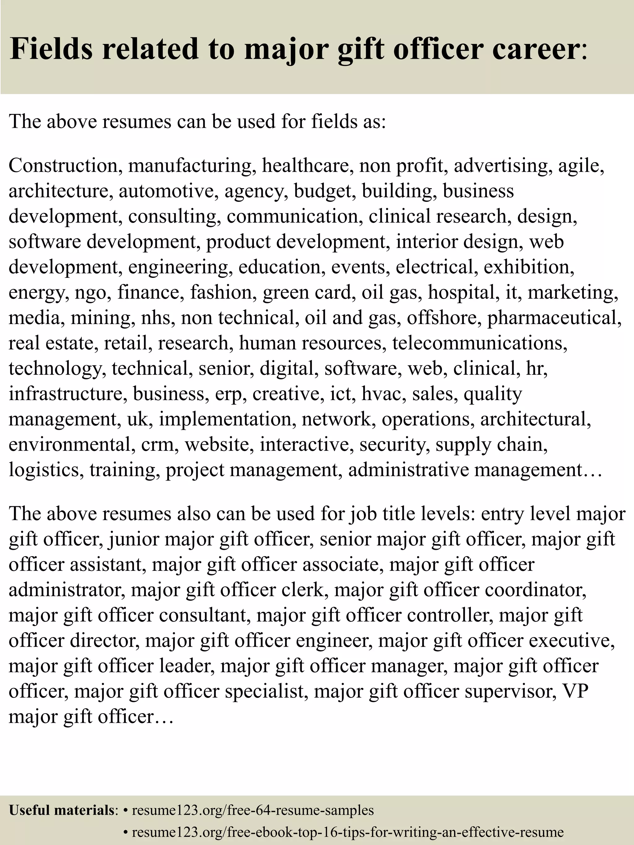 Top 8 major gift officer resume samples | PPTX