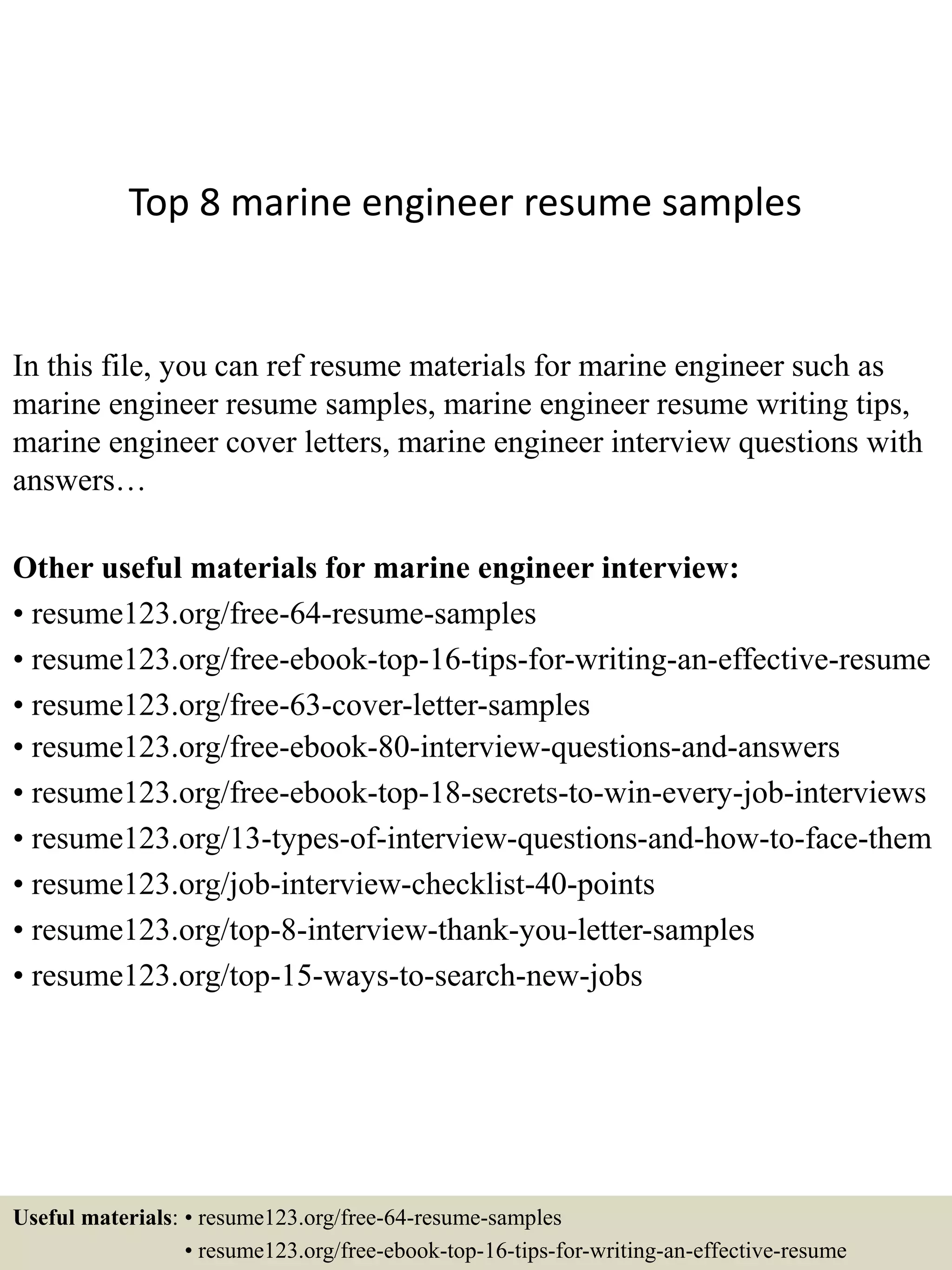 Top 8 marine engineer resume samples | PPTX