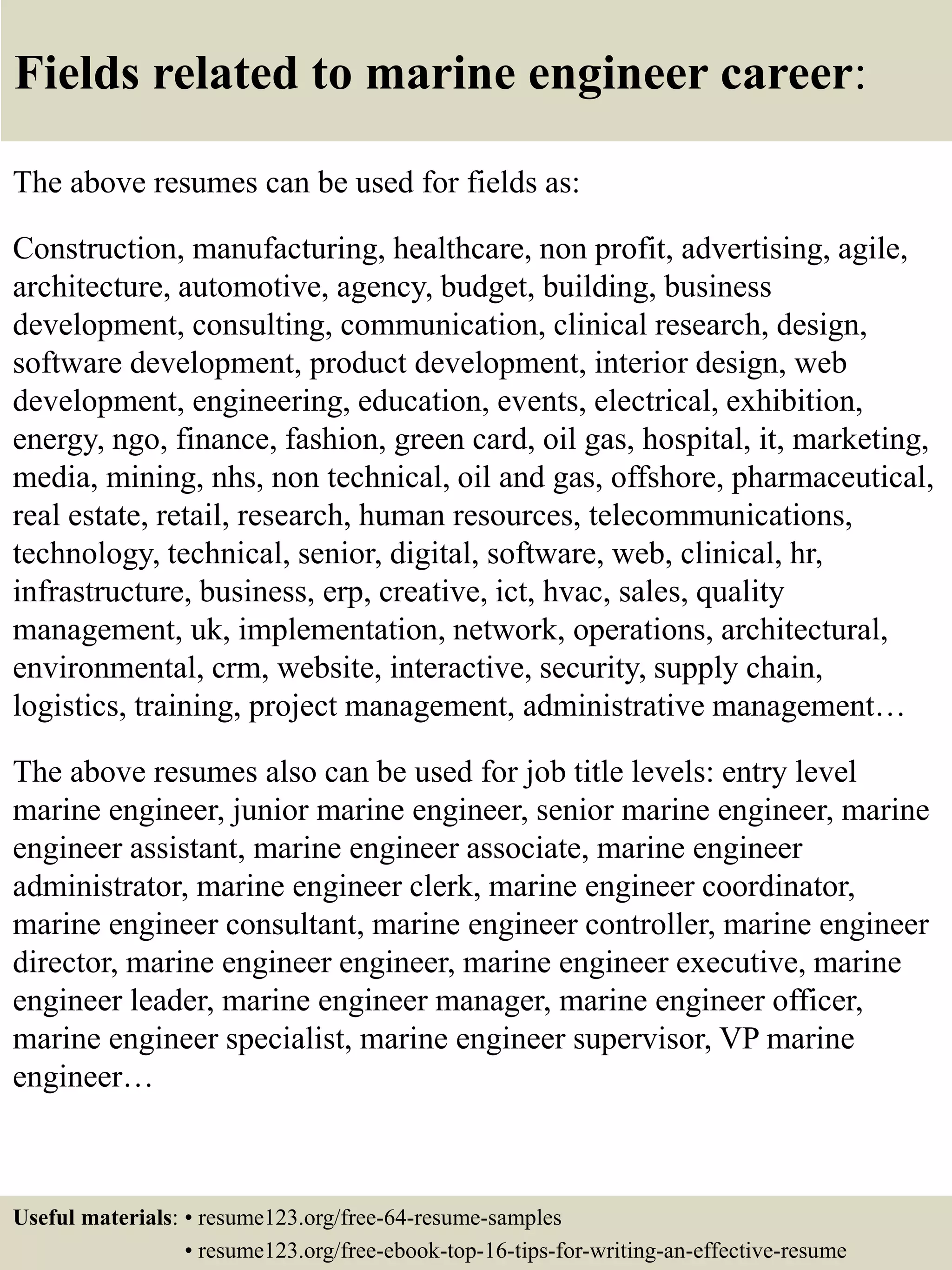 Top 8 marine engineer resume samples | PPTX