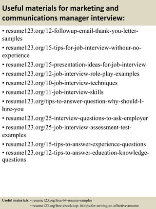 Top 8 marketing and communications manager resume samples | PPTX ...