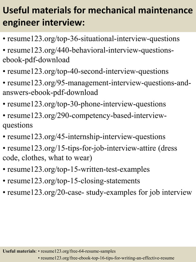 Top 8 mechanical maintenance engineer resume samples | PDF