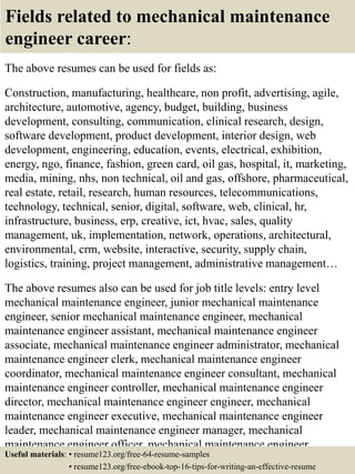 Top 8 mechanical maintenance engineer resume samples | PPTX