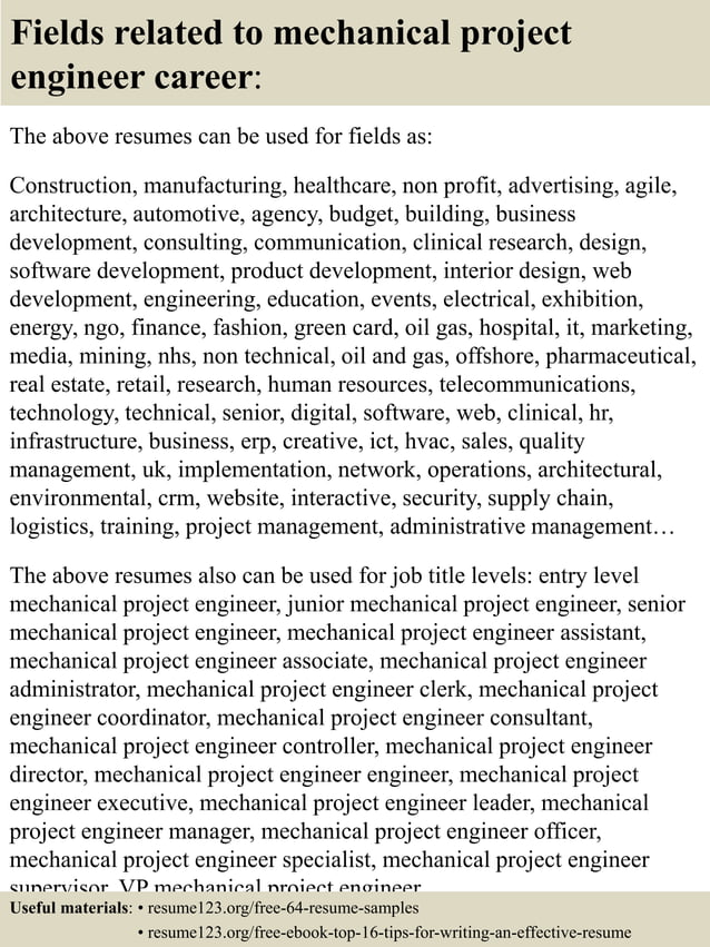 Top 8 mechanical project engineer resume samples | PDF