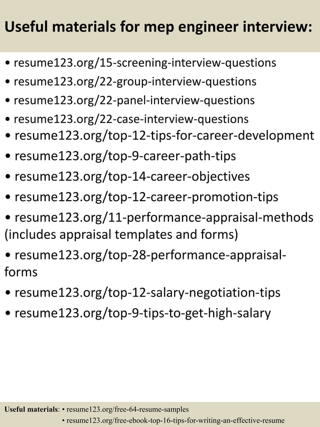 Top 8 mep engineer resume samples | PPTX