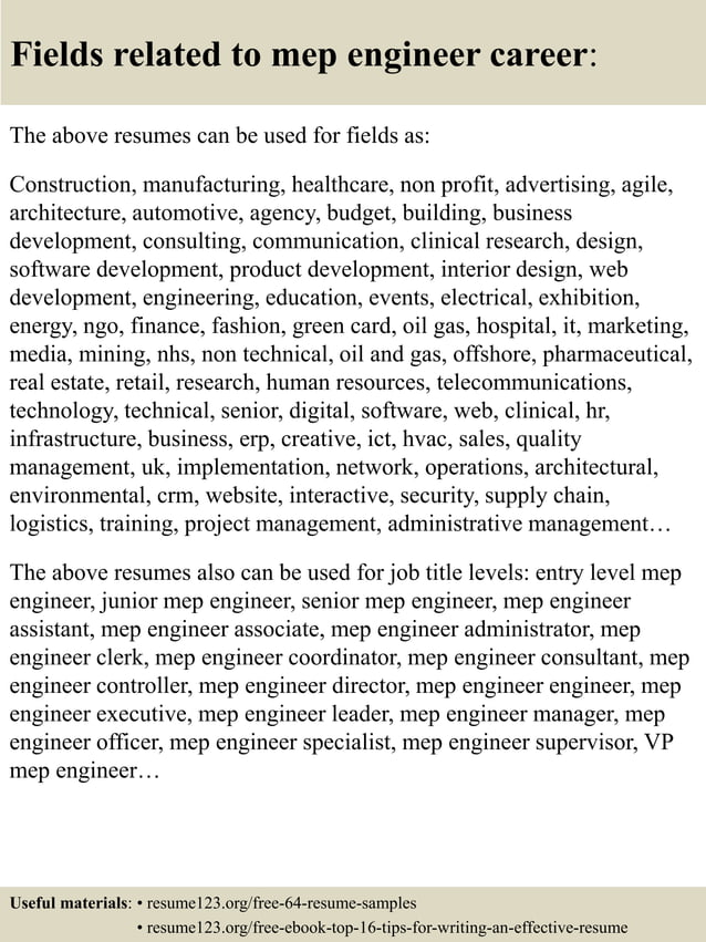 Top 8 mep engineer resume samples | PPTX
