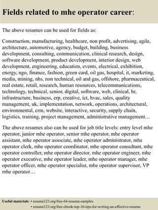 Top 8 mhe operator resume samples | PPTX | Resume Writing and Advice ...