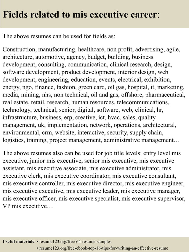 Top 8 mis executive resume samples | PPTX | Resume Writing and Advice ...
