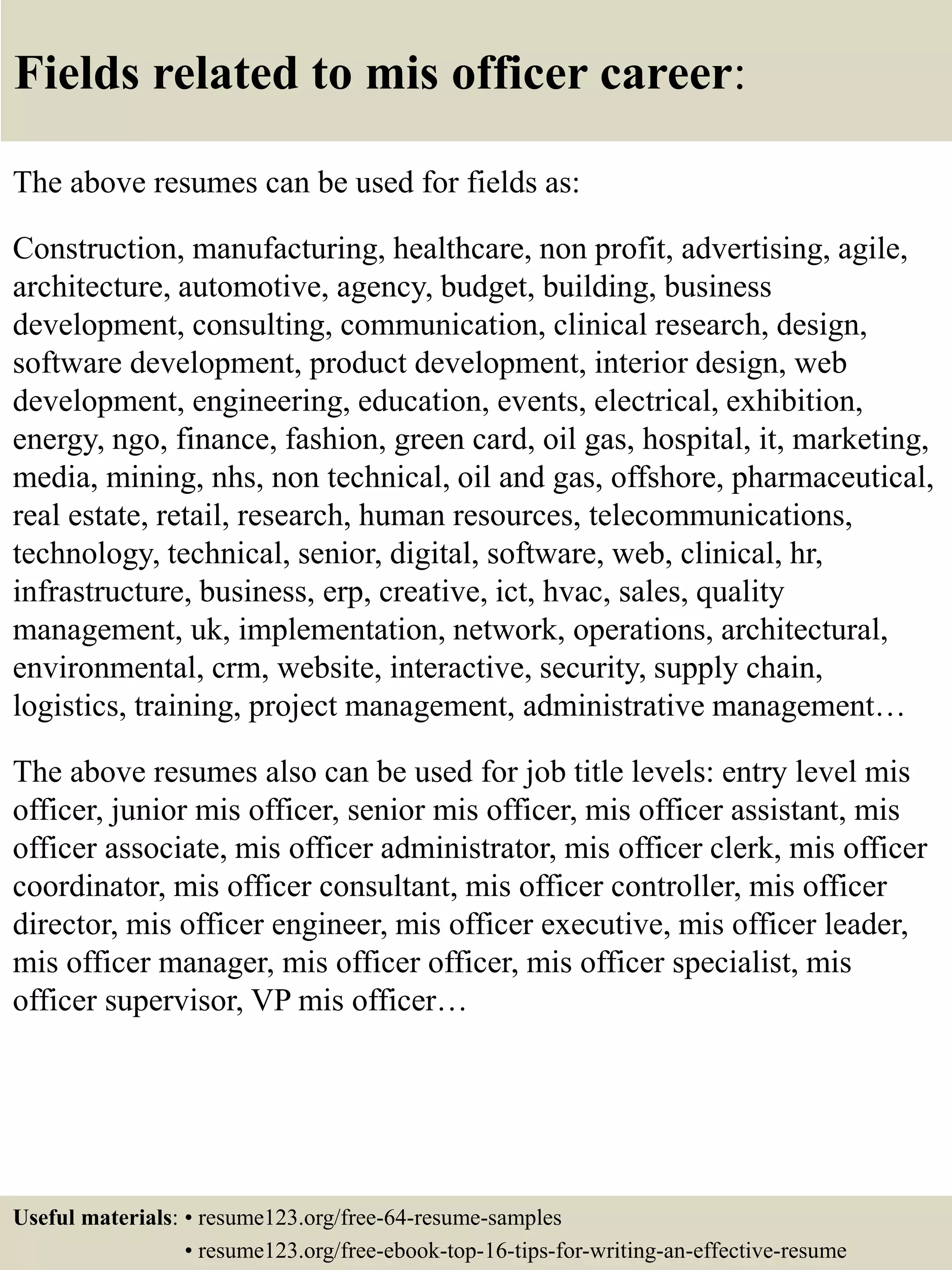 Top 8 mis officer resume samples | PPTX
