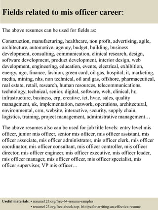 Top 8 mis officer resume samples | PPTX | Resume Writing and Advice ...