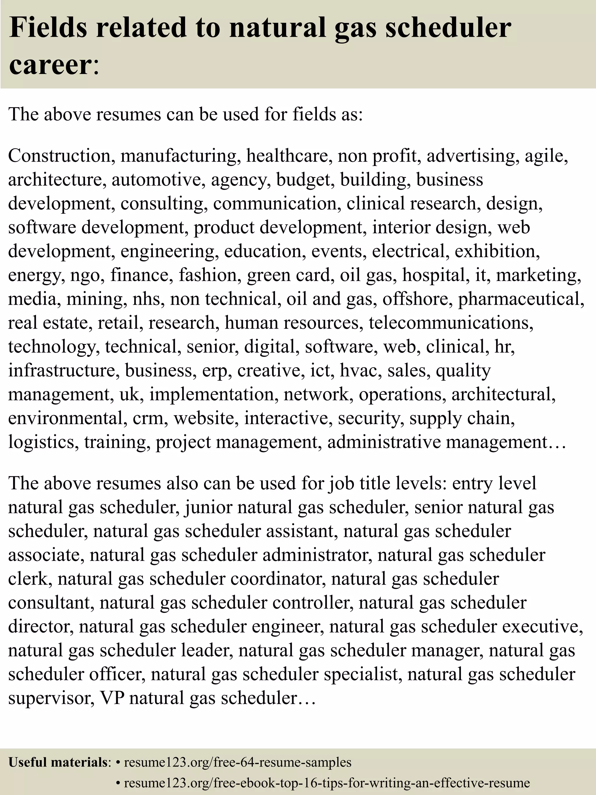 Top 8 natural gas scheduler resume samples | PPTX