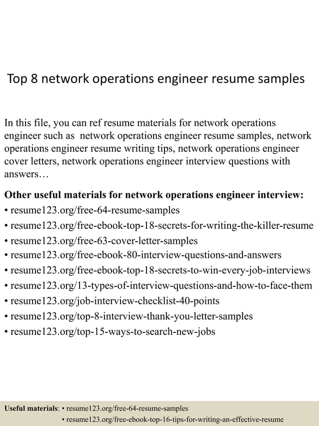 Top 8 network operations engineer resume samples | PDF