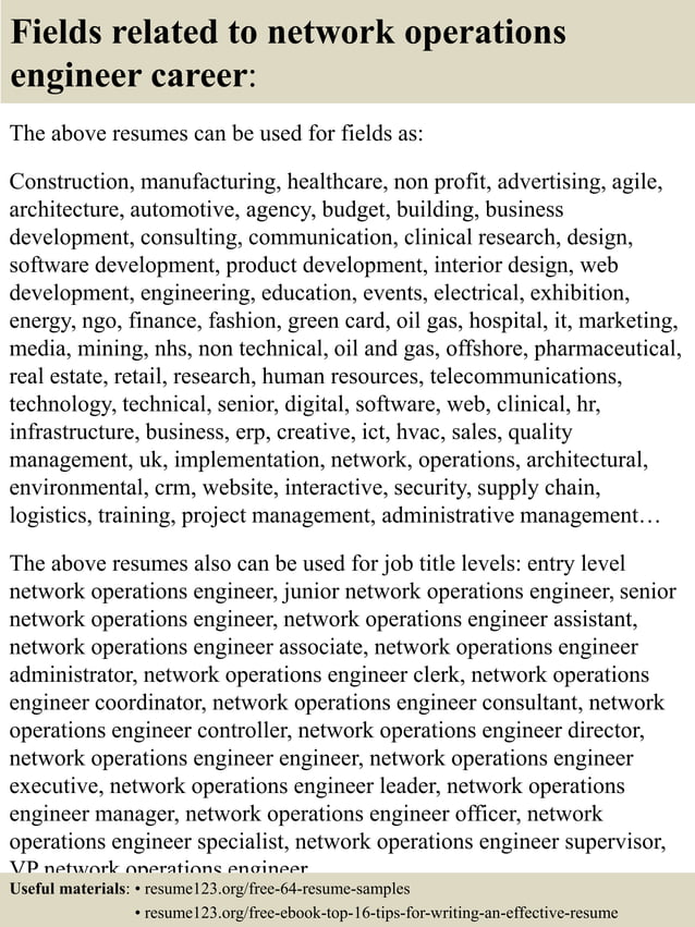 Top 8 network operations engineer resume samples | PPTX | Resume Writing and Advice | Job Search
